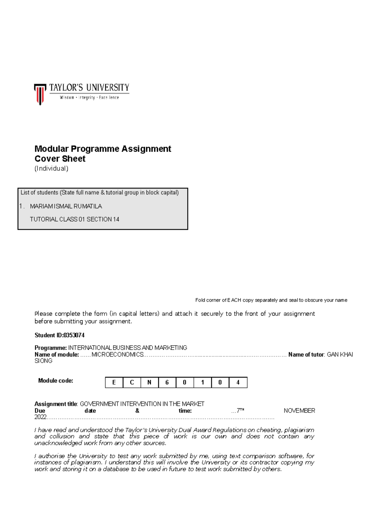 Individual Assignment (With Cover Page Feedback Form) - Modular Programme Assignment Cover Sheet ...