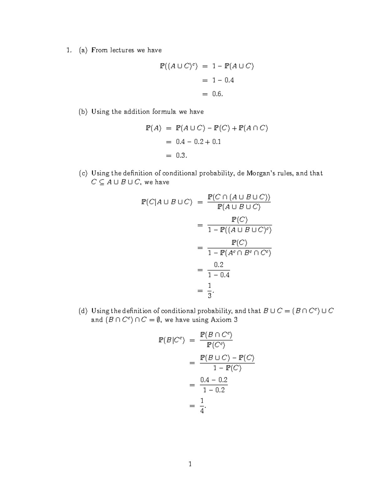 Mast2000 4 2020 Assign 1 Sol 3 A From Lectures We Have P A∪c C