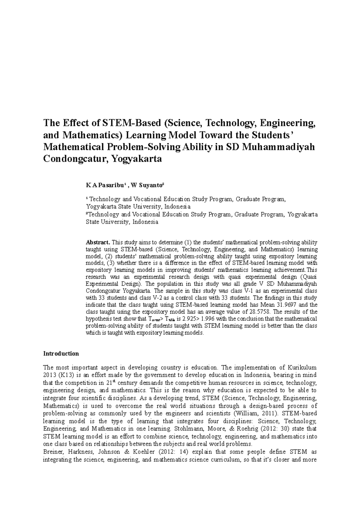 235 Paper Review - The Effect of STEM-Based (Science, Technology ...