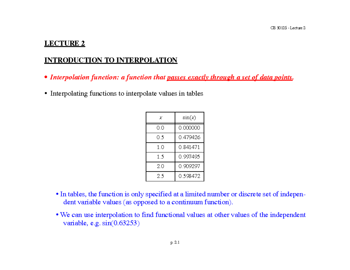 Interpolation II - Copy - LECTURE 2 INTRODUCTION TO INTERPOLATION ...