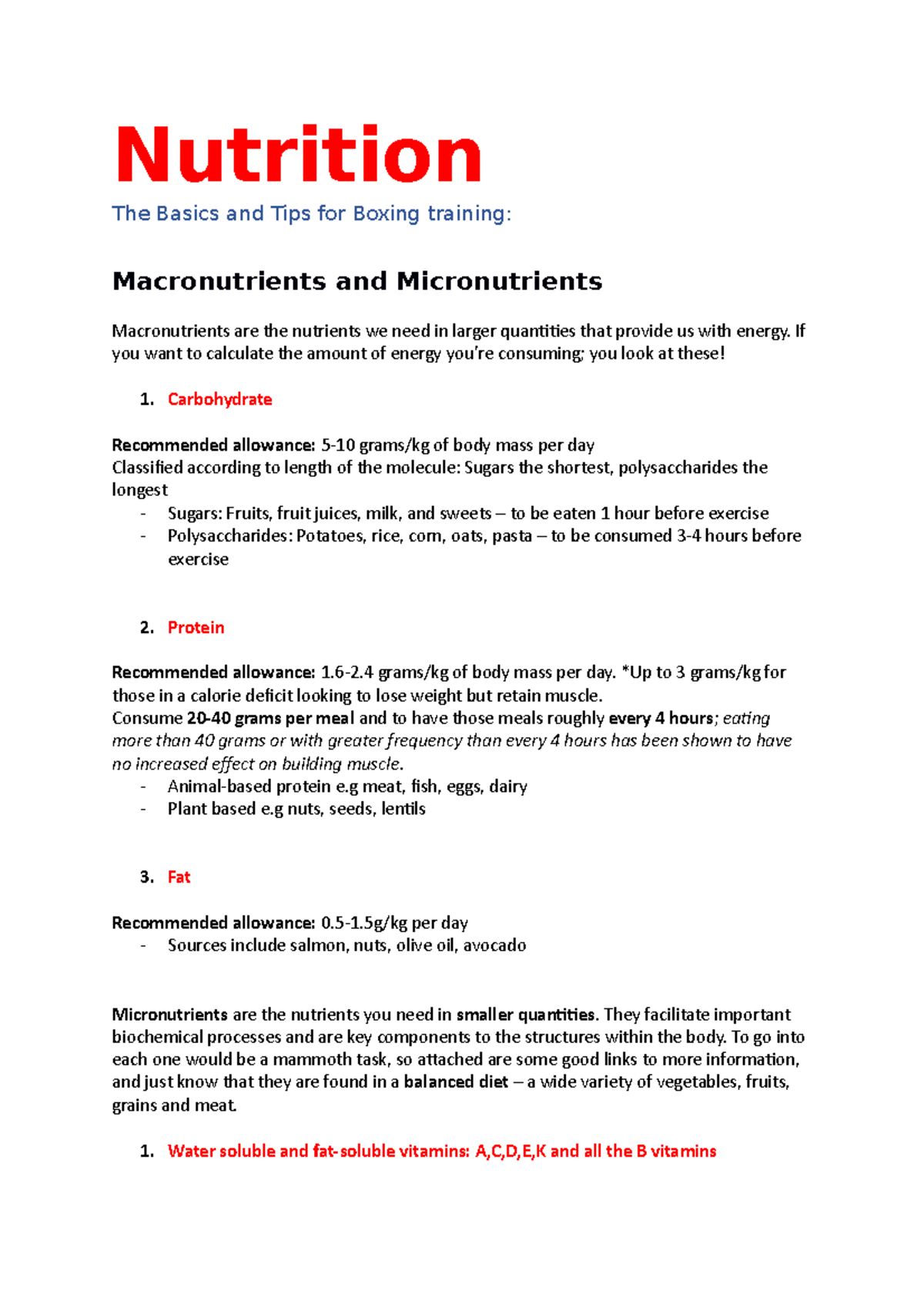 Boxing nutrition - N/A - Nutrition The Basics and Tips for Boxing ...