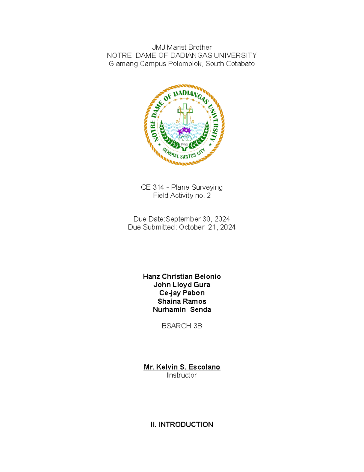 Tacheometry-1 - notes - JMJ Marist Brother NOTRE DAME OF DADIANGAS ...