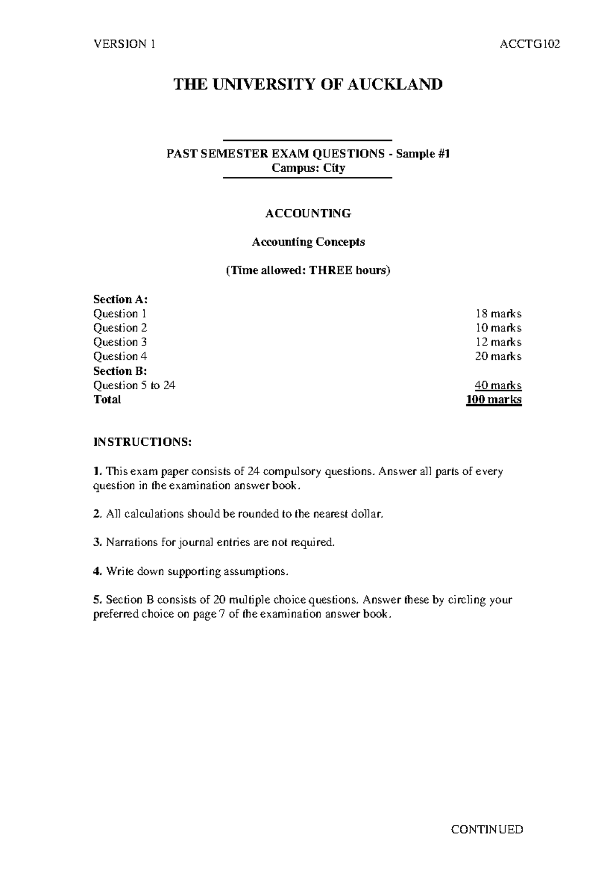Past Semester Exam Sample 1 - Question Set - THE UNIVERSITY OF AUCKLAND ...