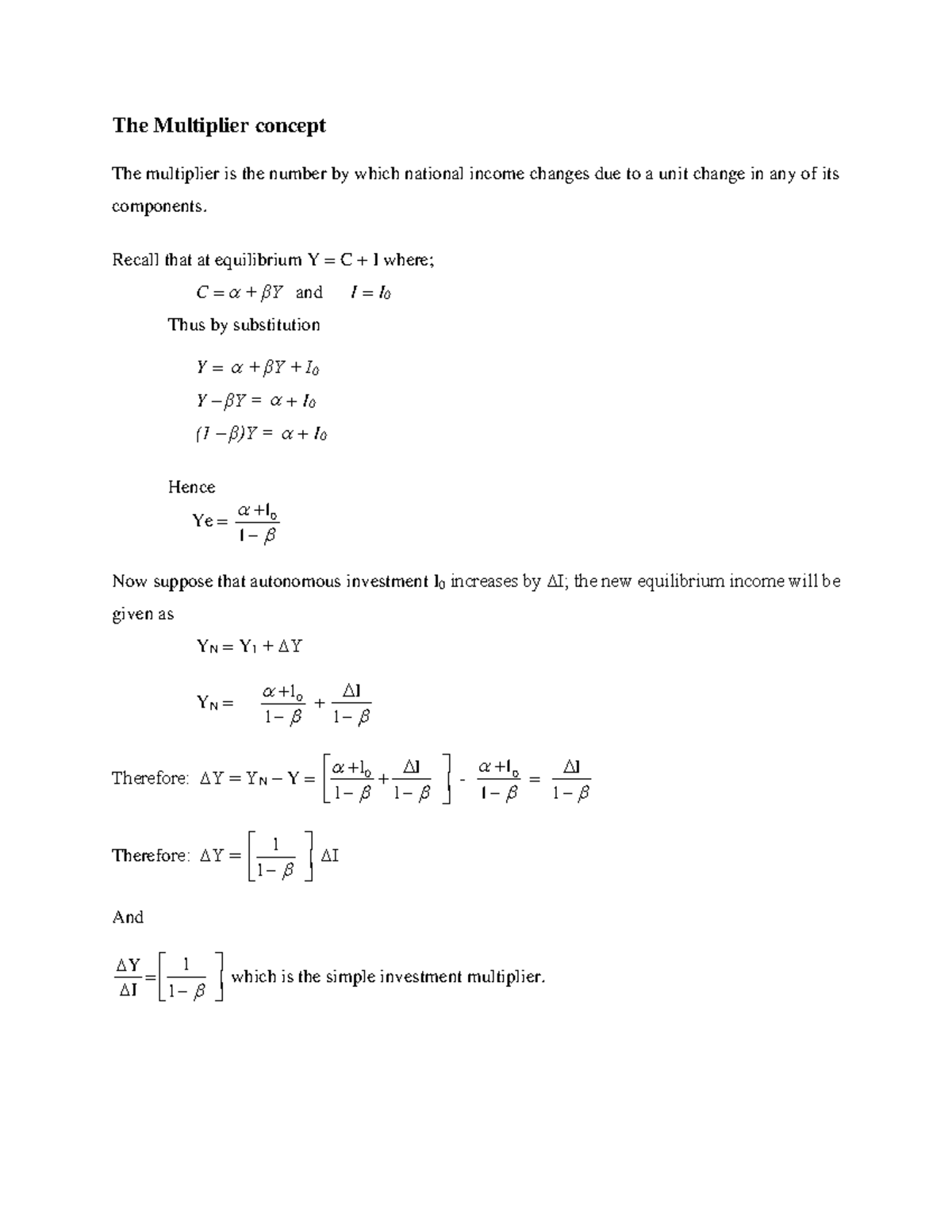 Lecture 7 - Study notes - The Multiplier concept The multiplier is the ...