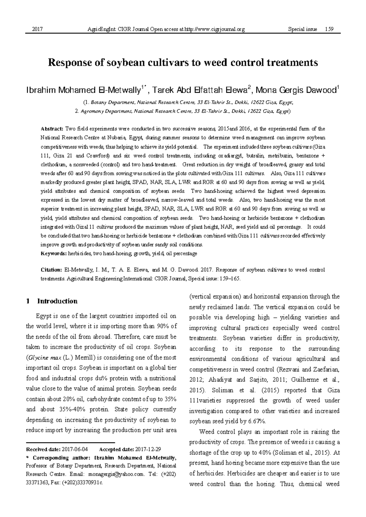 article of botany - 2017 AgricEngInt: CIGR Journal Open access at ...