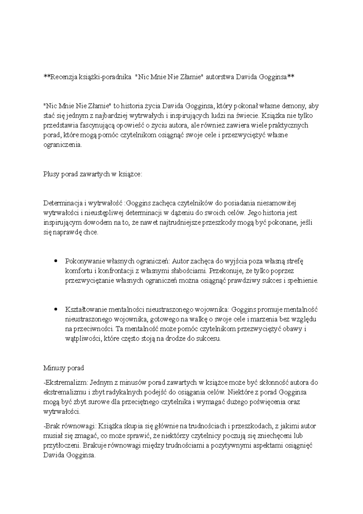 Recenzja poradnika — kopia — kopia - Recenzja książki-poradnika "Nic Mnie Nie Złamie" - Studocu