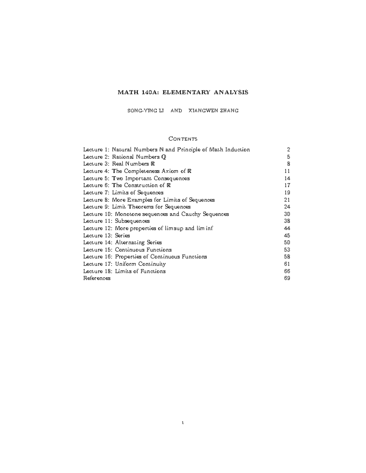 Math 140a Lecture Notes Math 140a Elementary Analysis Song Ying Li And Xiangwen Zhang Lecture