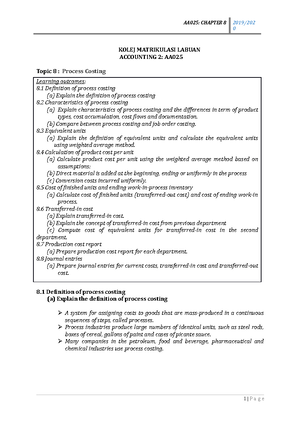 Assesment Accounting AA025 - TOPIC 2 MANUFACTURING COST : CONCEPT AND COMPONENTS TOPIC 3 COST ...