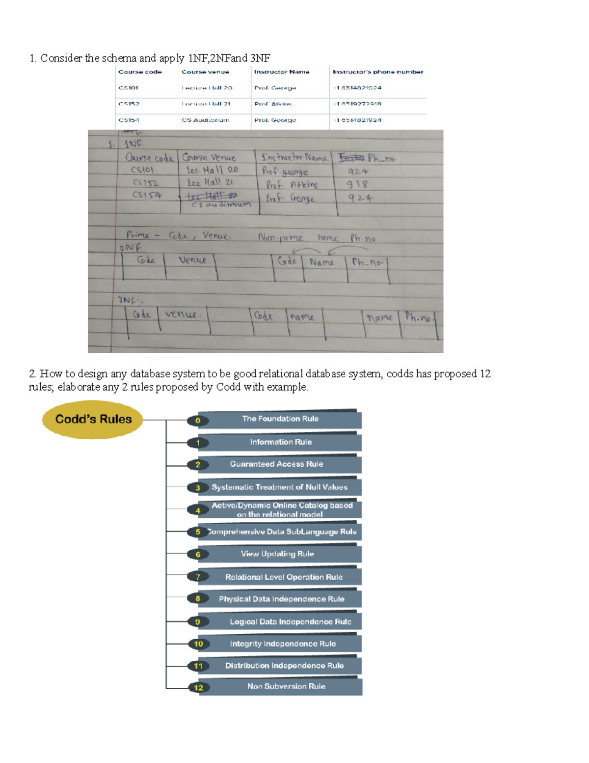 QB solved - document toc - Consider the schema and apply 1NF,2NFand 3NF ...