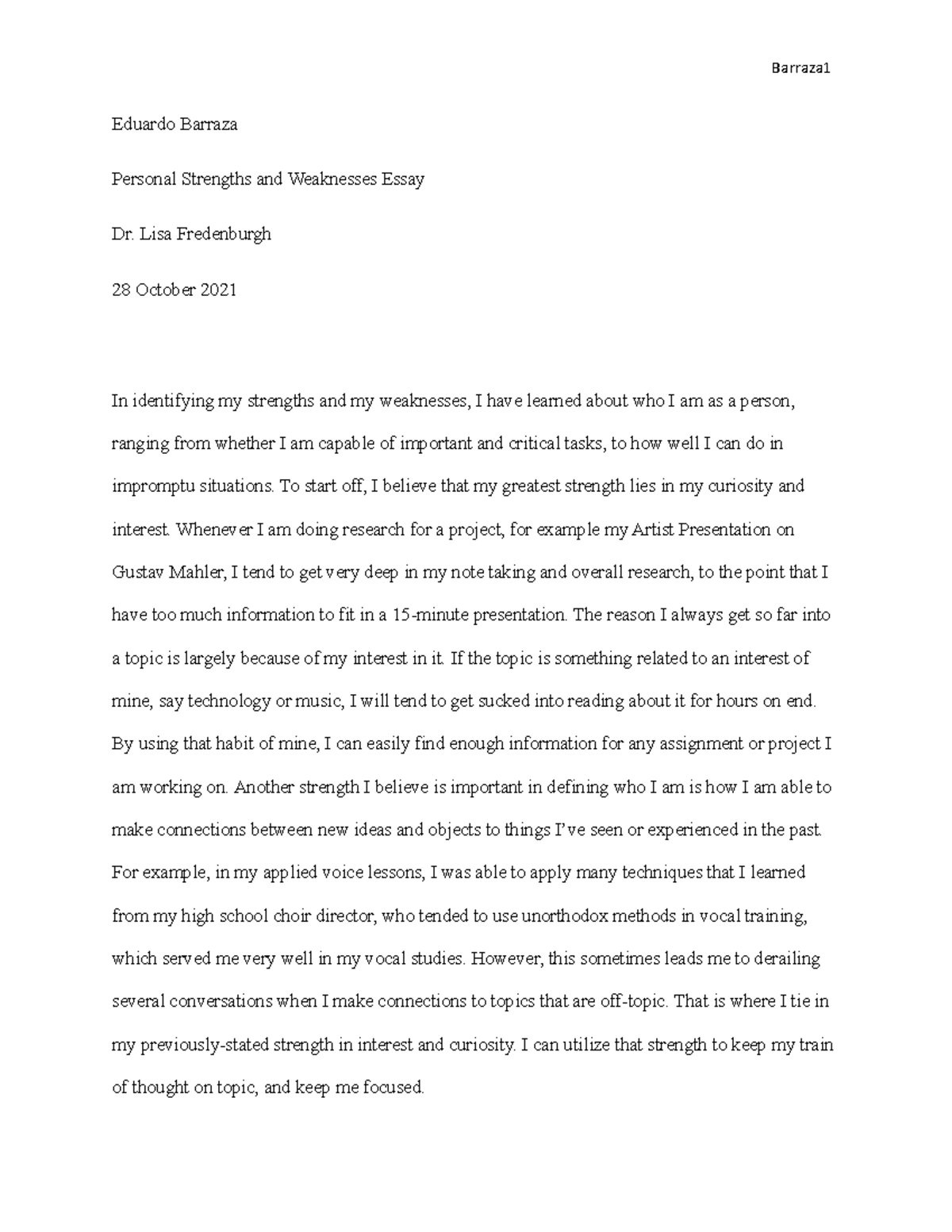 Strengths Weaknesses Barraza - Barraza Eduardo Barraza Personal ...