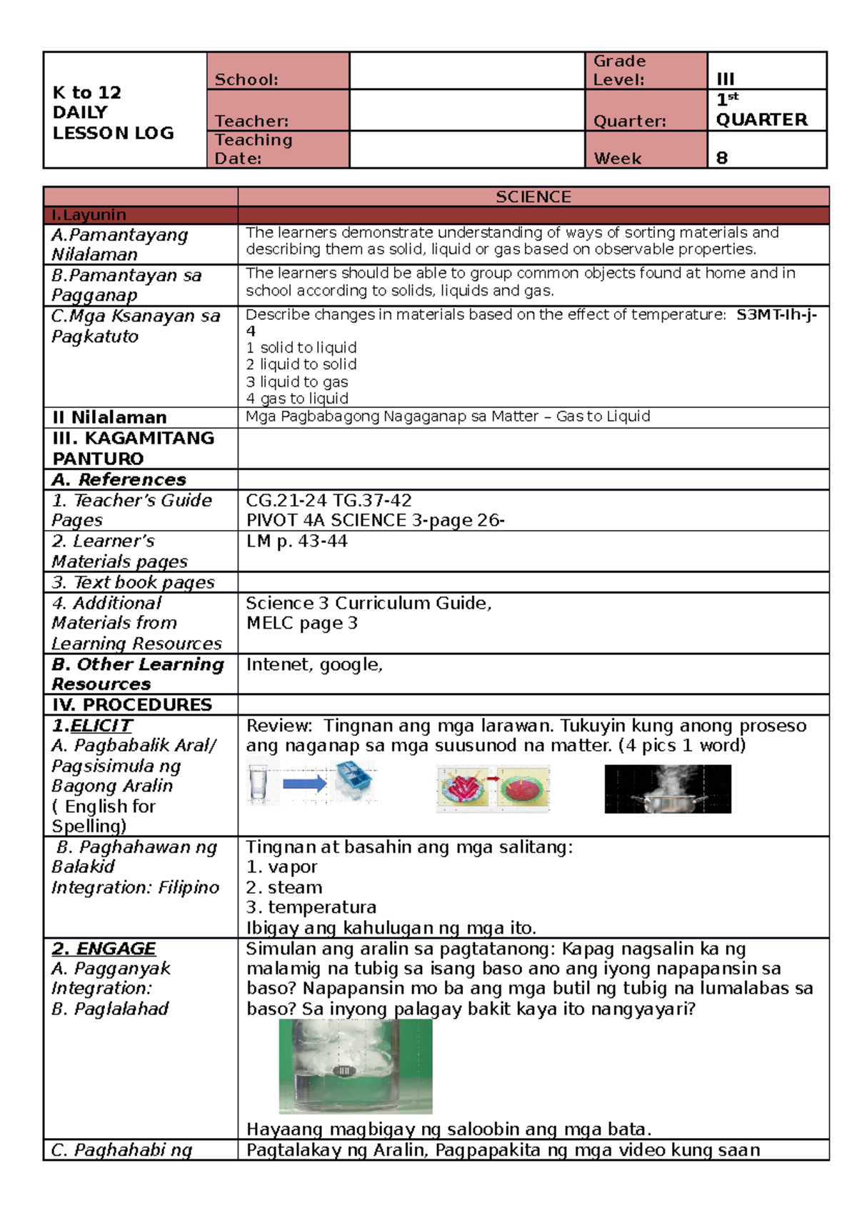 DLP Science Condensation - Copy - K to 12 DAILY LESSON LOG School ...