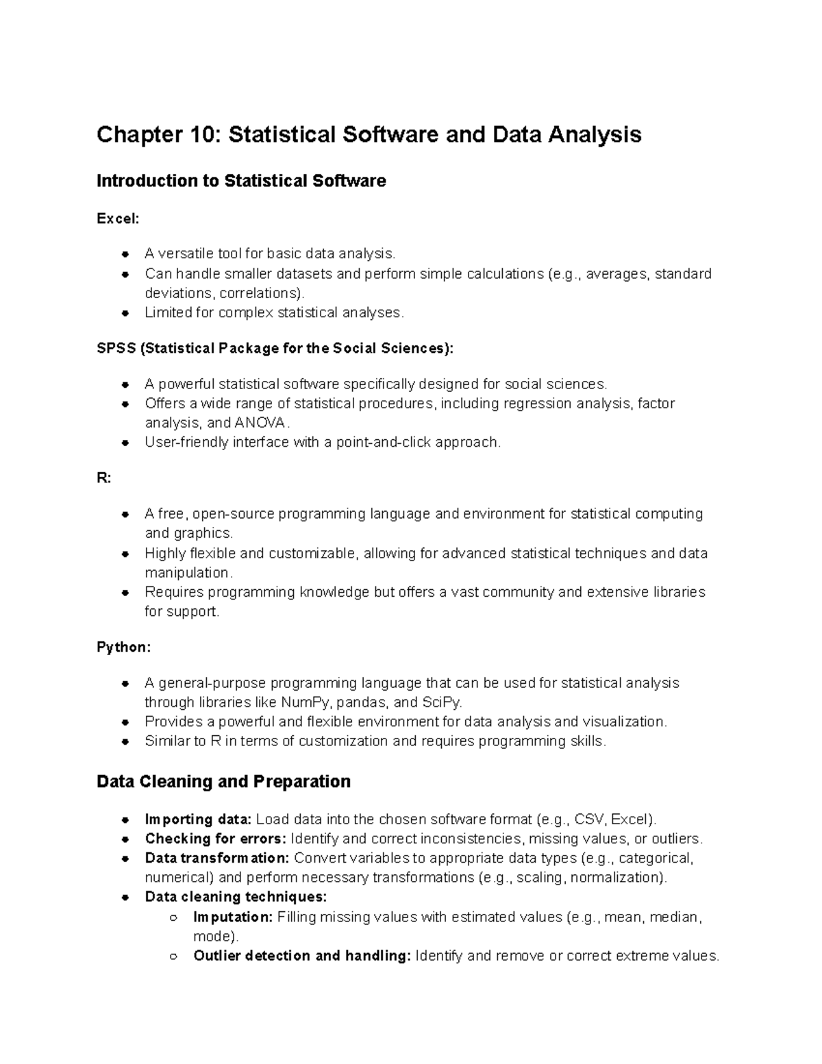 Chapter 10 Statistical Software and Data Analysis - Chapter 10: Statistical Software and Data ...