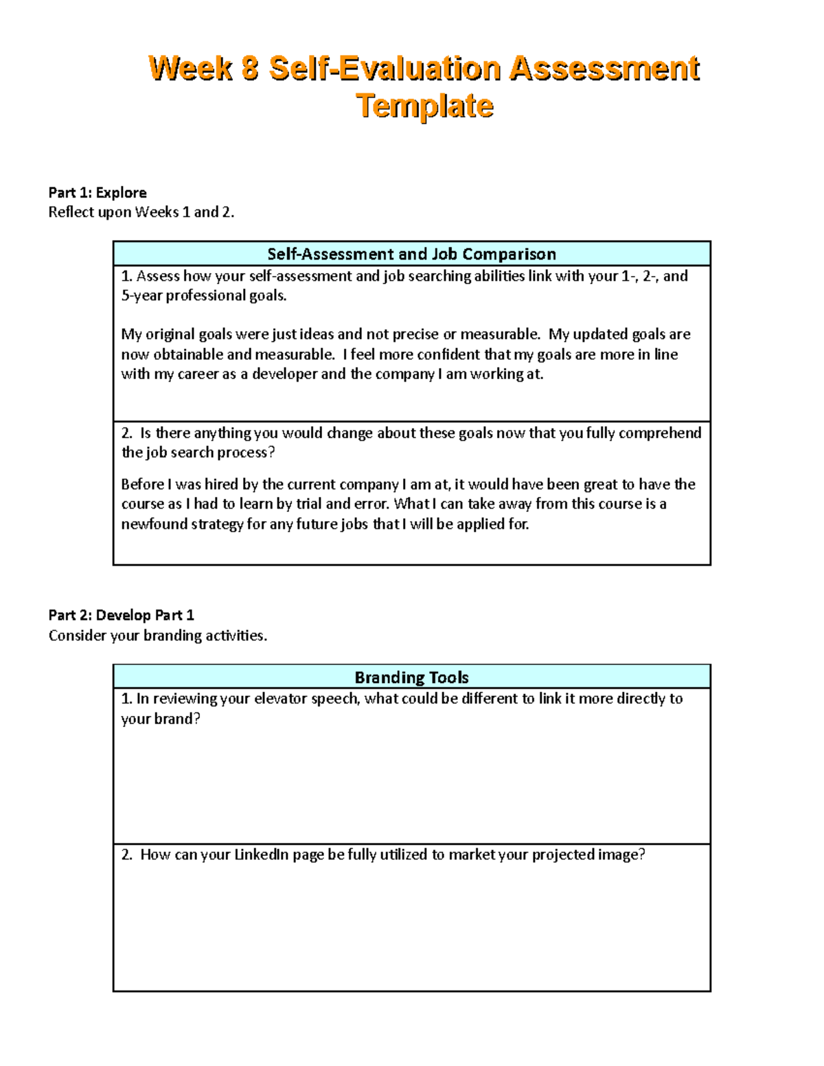 Week 8 Self Evaluation Template - Week 8 Self-Evaluation AssessmentWeek ...