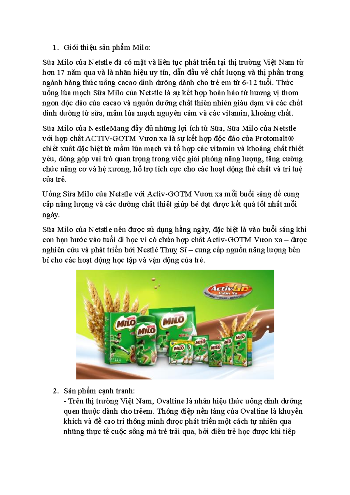 Giới thiệu sản phẩm Milo - Giới thiệu sản phẩm Milo: Sữa Milo của ...