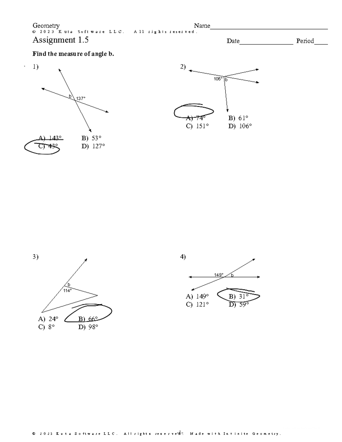Assignment 1.5 Comp Supp Angles - ©a L 2 A 0 P 2 p 3 n zKXuQtMaH iSEoAf ...