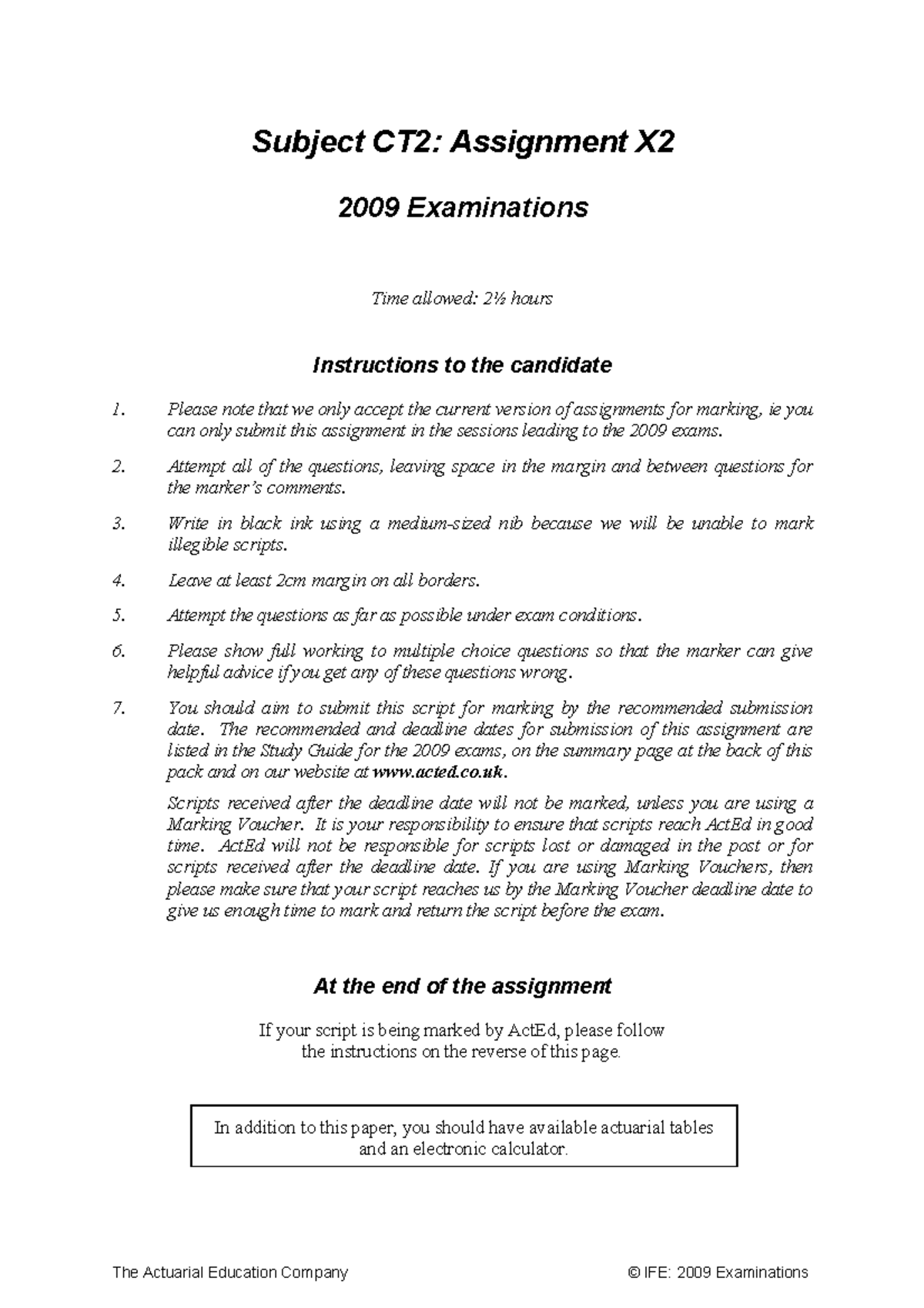 4 5821353988158652979 - Subject CT2: Assignment X2 2009 Examinations Time allowed: 2½ hours ...