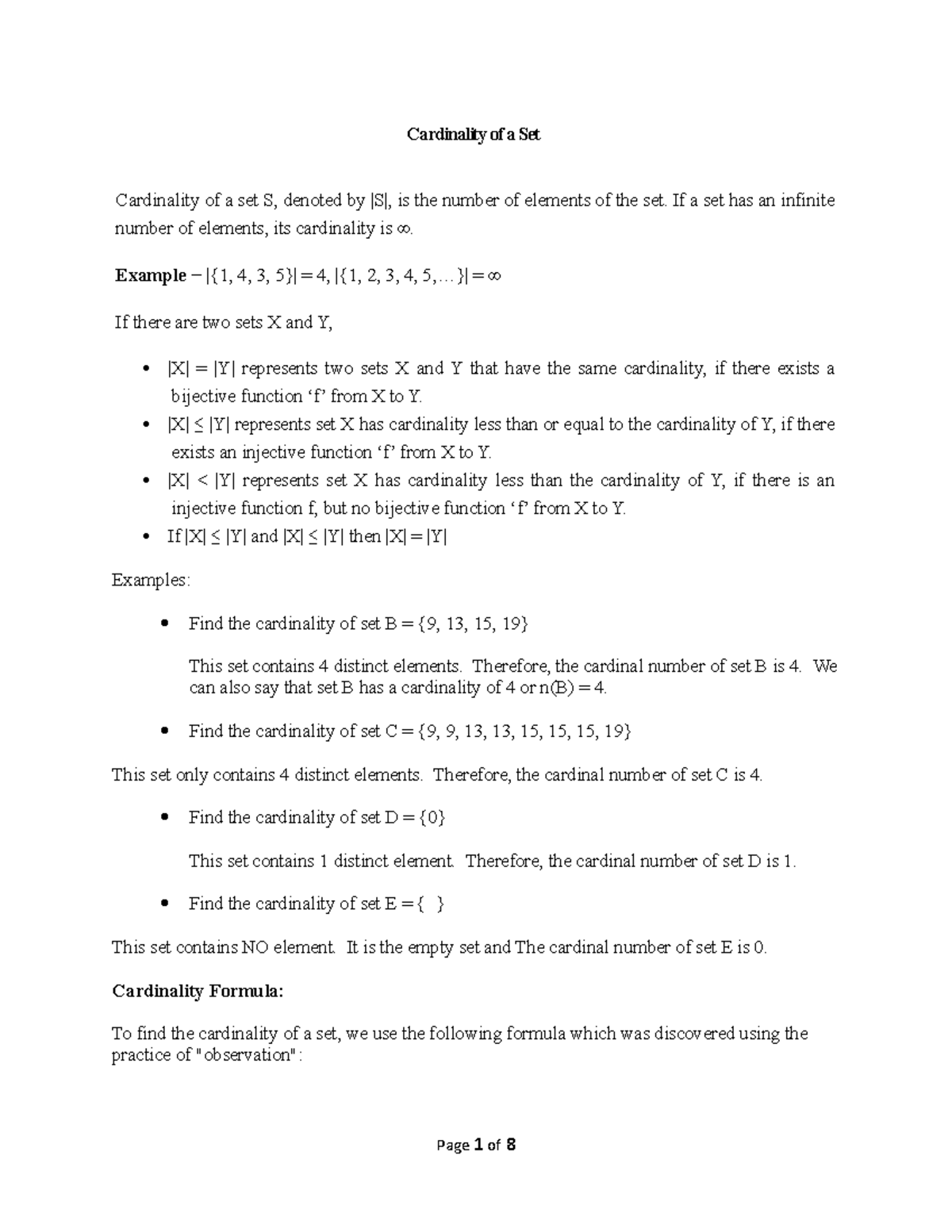 2. More Sets - Vector Algebra - Cardinality of a Set Cardinality of a ...