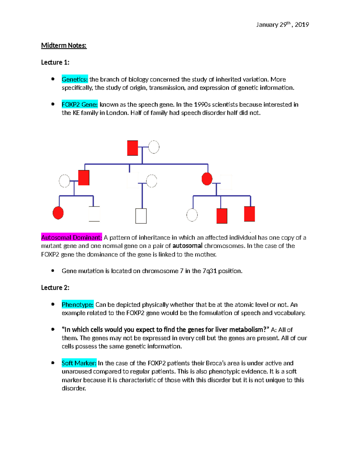 BIO2133 midterm 1 Notes - Midterm Notes: Lecture 1: Genetics: the ...