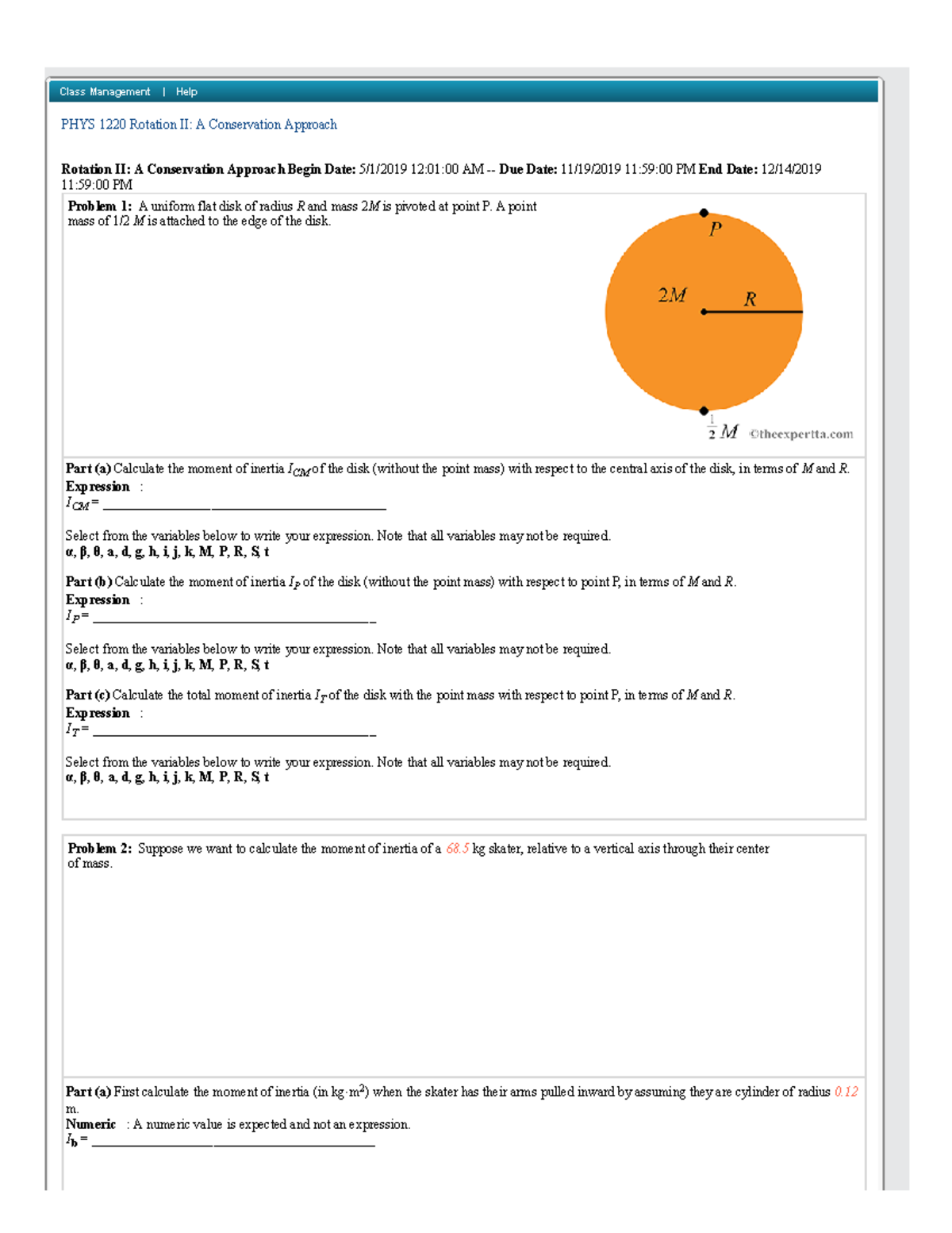 Ch. 13 Rotation II - Class Management | Help PHYS 1220 Rotation II: A Conservation Approach ...