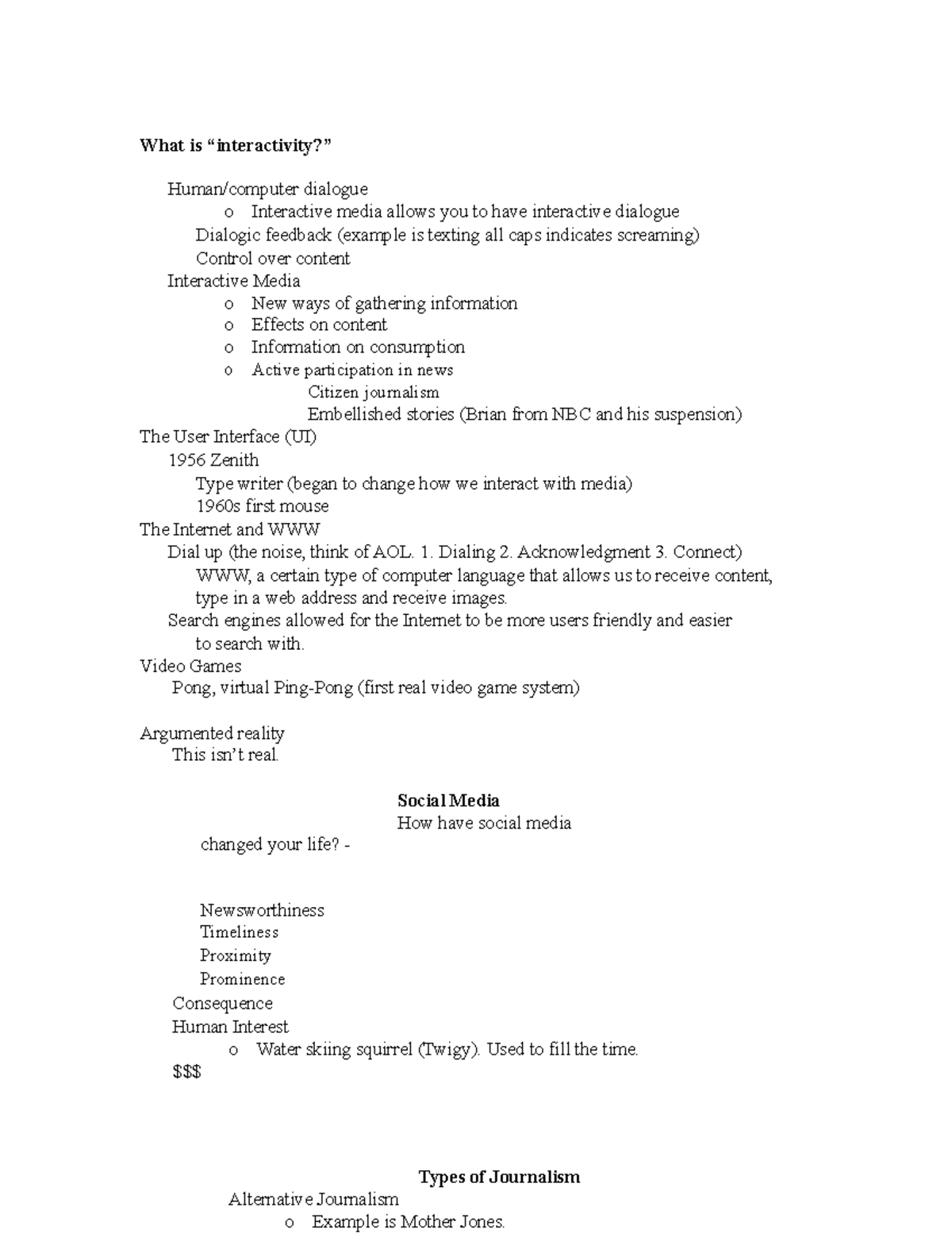 Introduction to Mass Communication - What is “interactivity?” Human ...