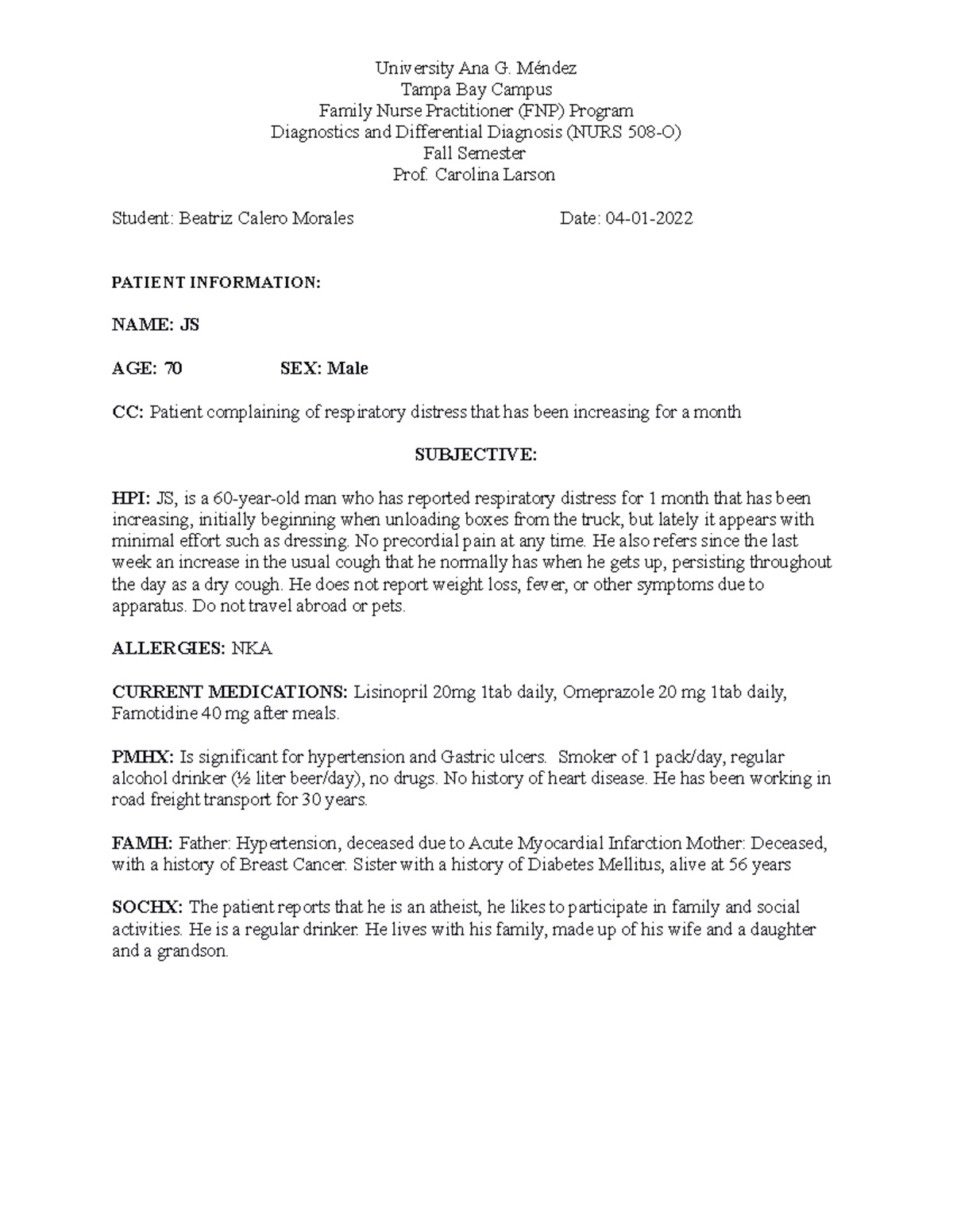 NURS 508-O SOAP Note Template -Fall, 2021 Semana 2 - Tampa Bay Campus ...