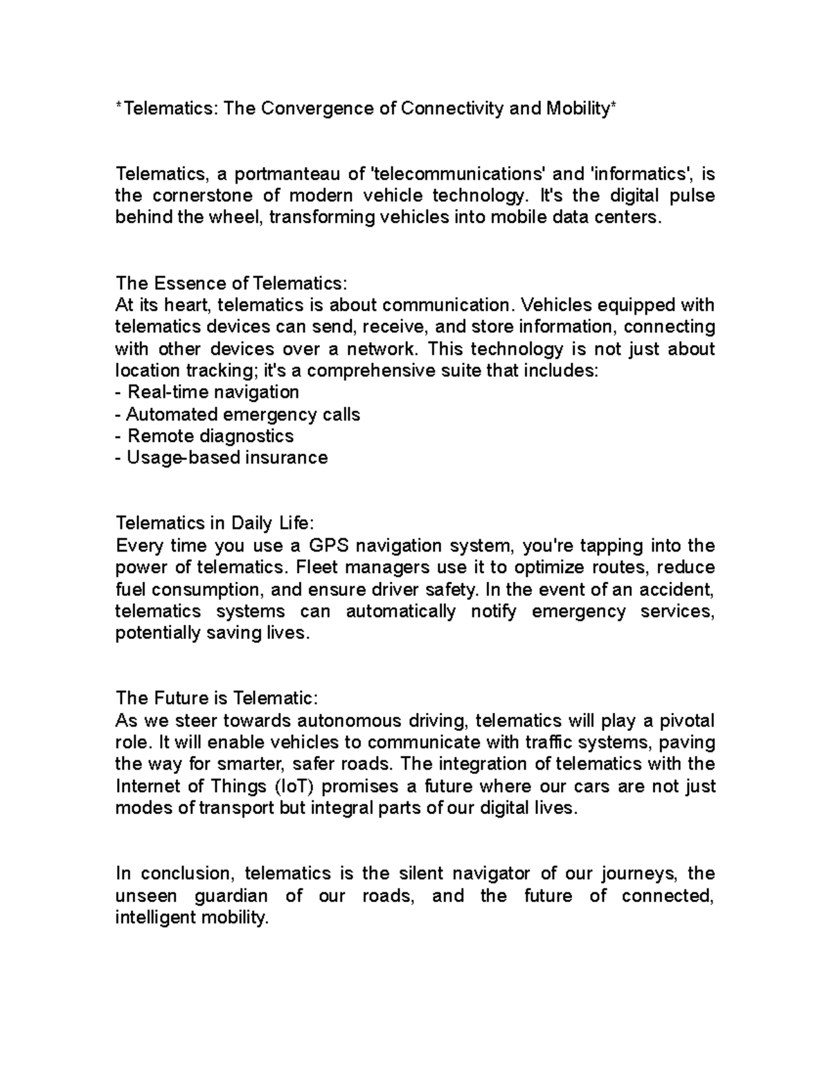 Ingle - aaaa - Telematics: The Convergence of Connectivity and Mobility ...