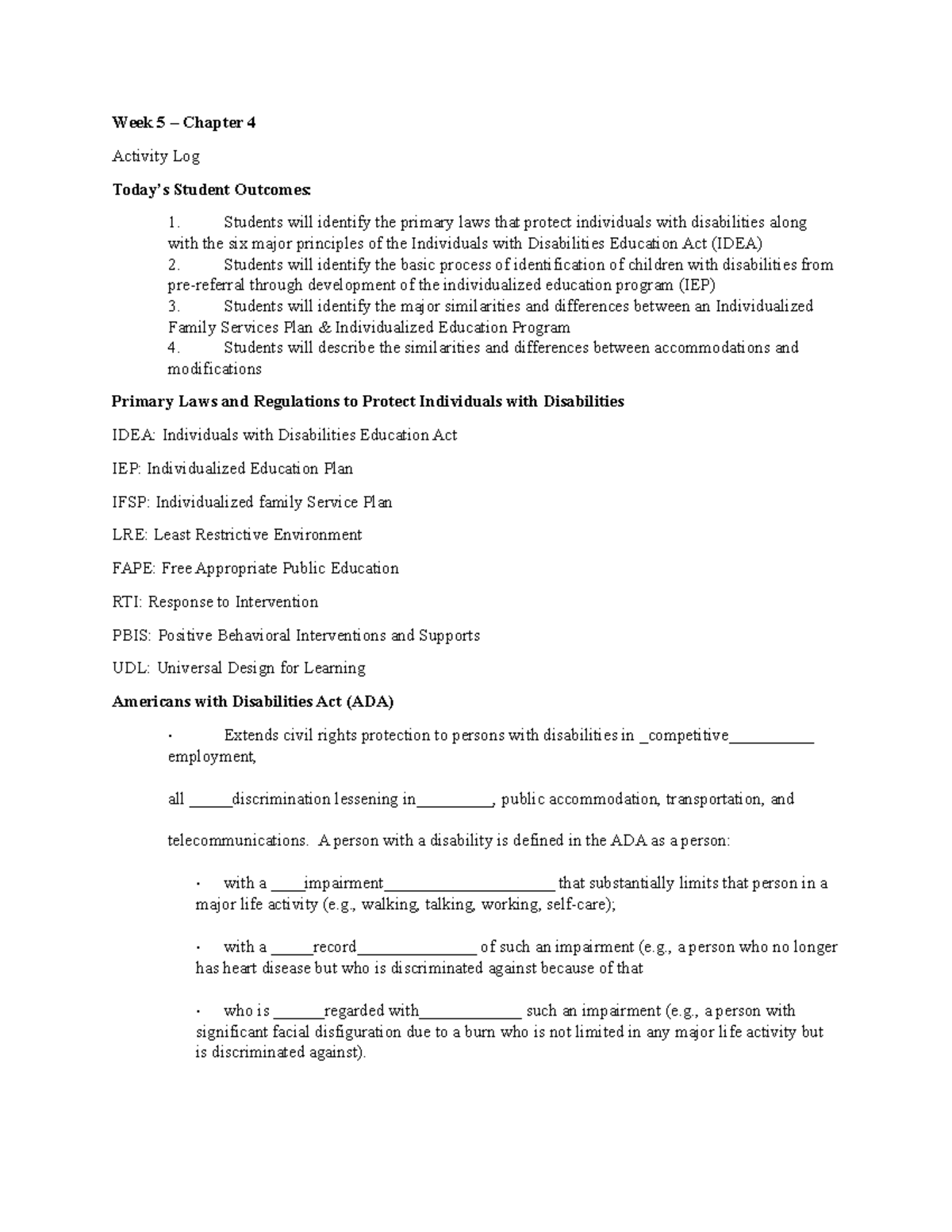 SPED ch 4 - summary of ch 4 of textbook, professor lemon - Week 5 ...