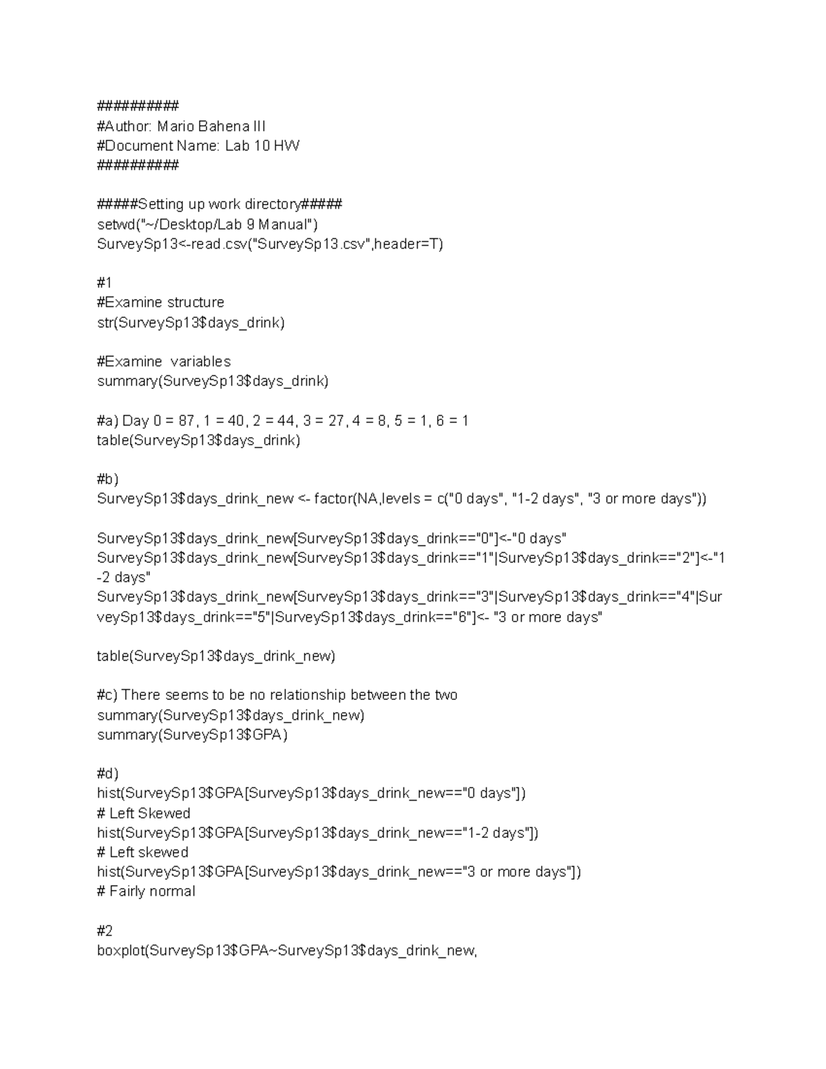 LAB HW 10 - Lab 10 for QTM Lab - #Author: Mario Bahena III #Document Name: Lab 10 HW ...