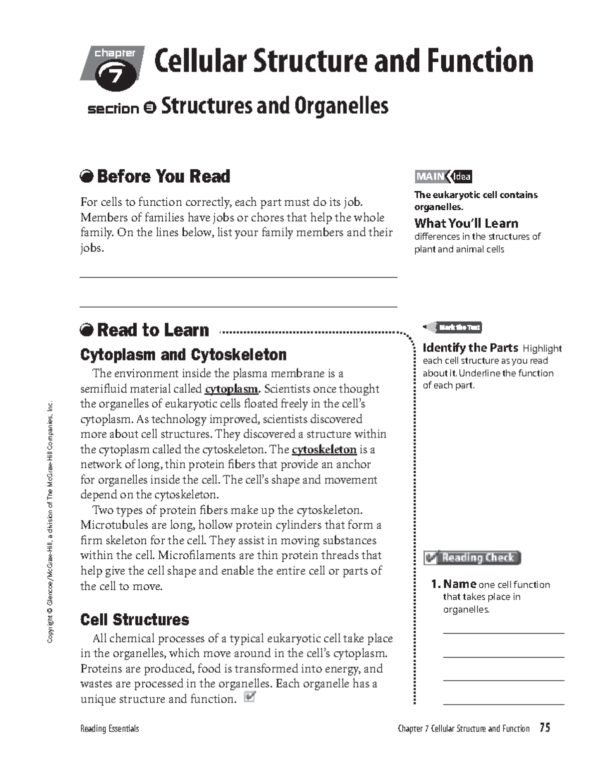 Bio April 15 Reading Essentials Structures and Organelles - Cellular ...