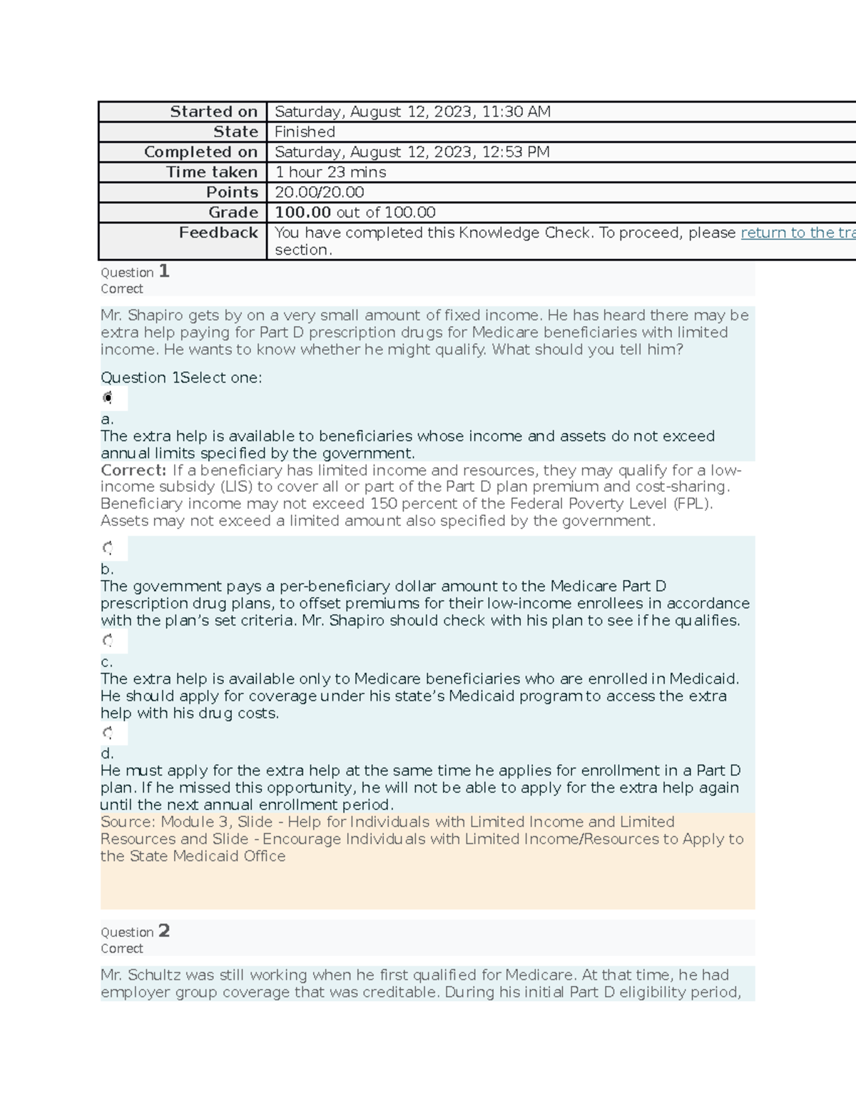 Module 3 Test - ahip-all -correct-answers - Started on Saturday, August ...