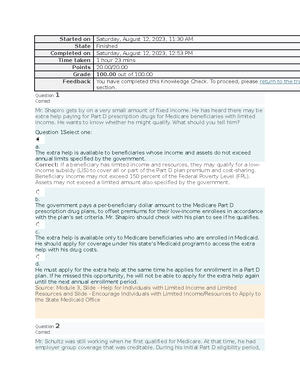 Module 2 Test Score 100 - Part C and Other Medicare Health Plans all ...