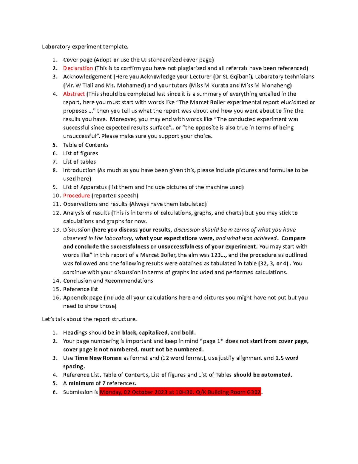 Lab Format - Laboratory experiment template. 1. Cover page (Adopt or ...
