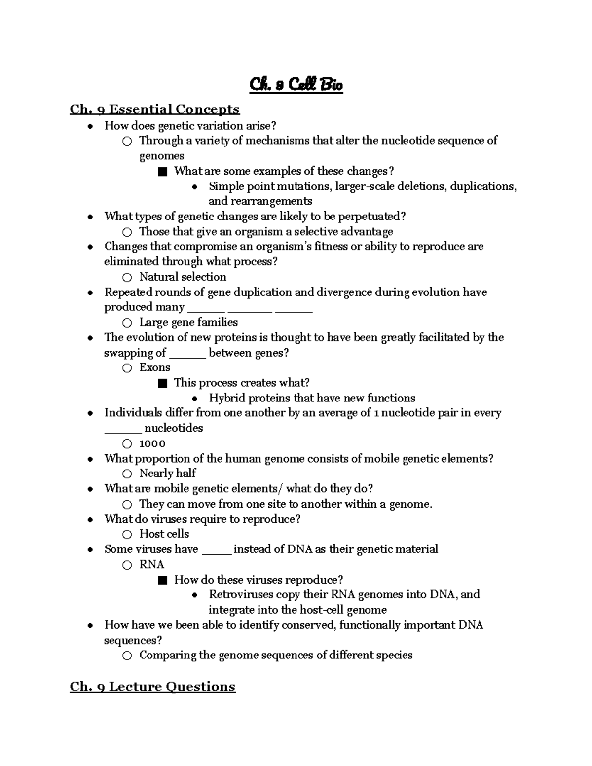 Chapter 9 Cell Bio - Study tool for Exam 2 - Ch. 9 Cell Bio Ch. 9 ...