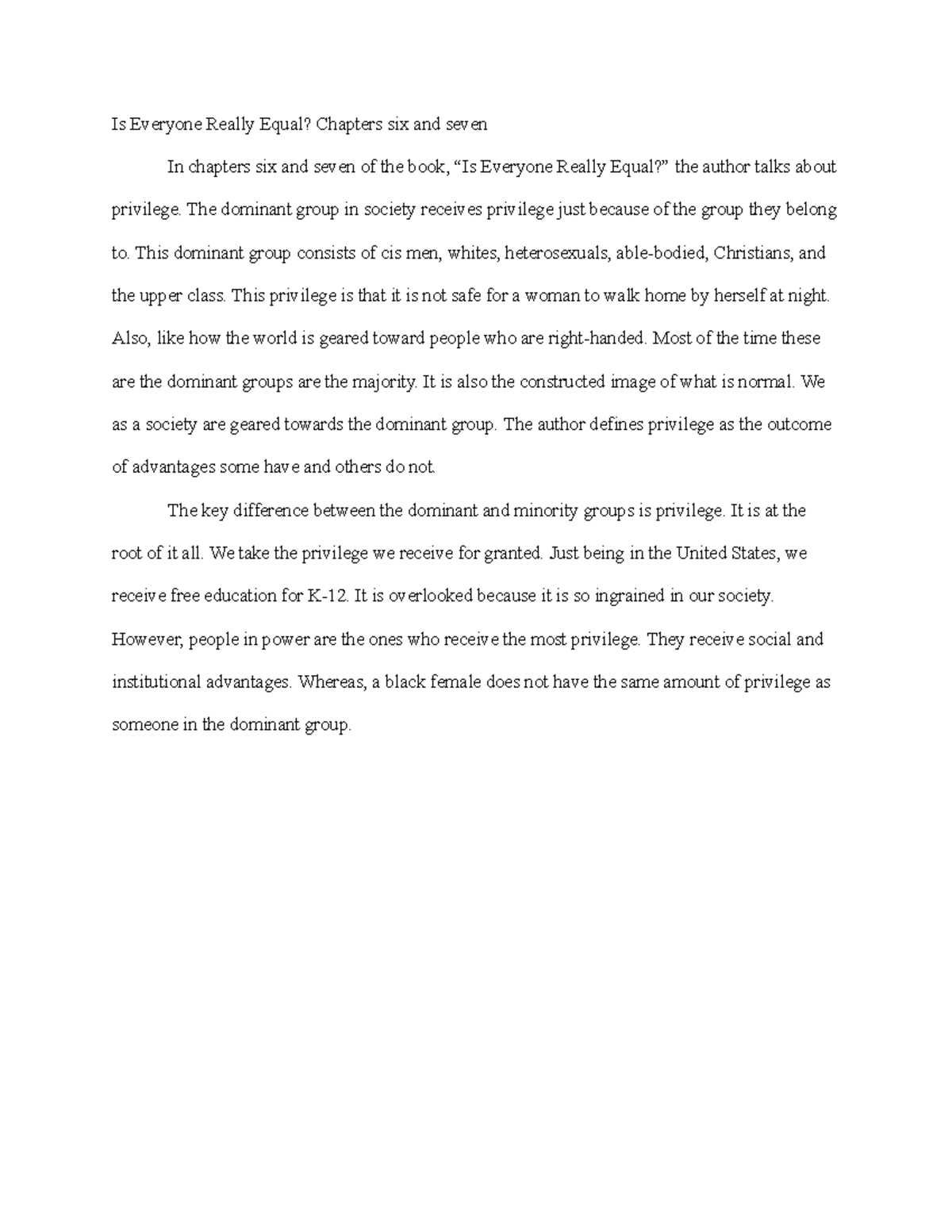 Summary #7 - Chapters six and seven: Is everyone really equal? - Is Everyone Really Equal ...