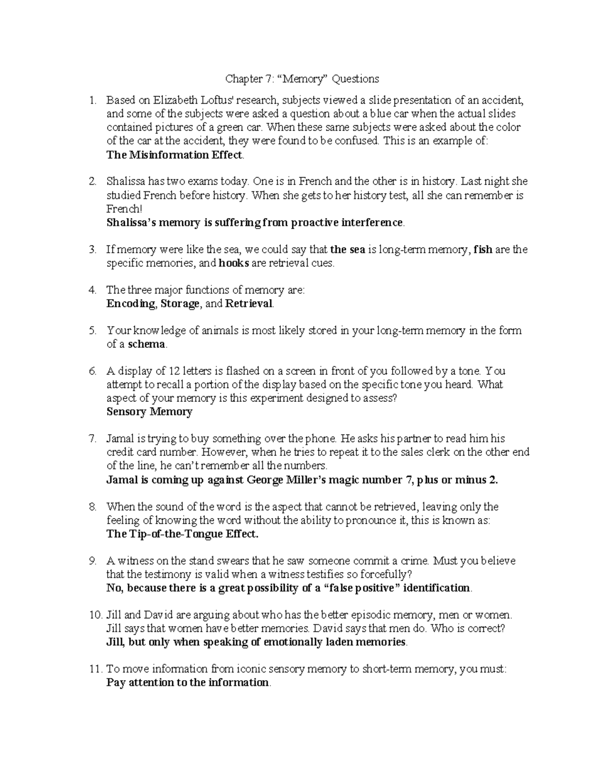 PSY 101 Study Guide (Ch. 7-8) - Chapter 7: “Memory” Questions Based on ...