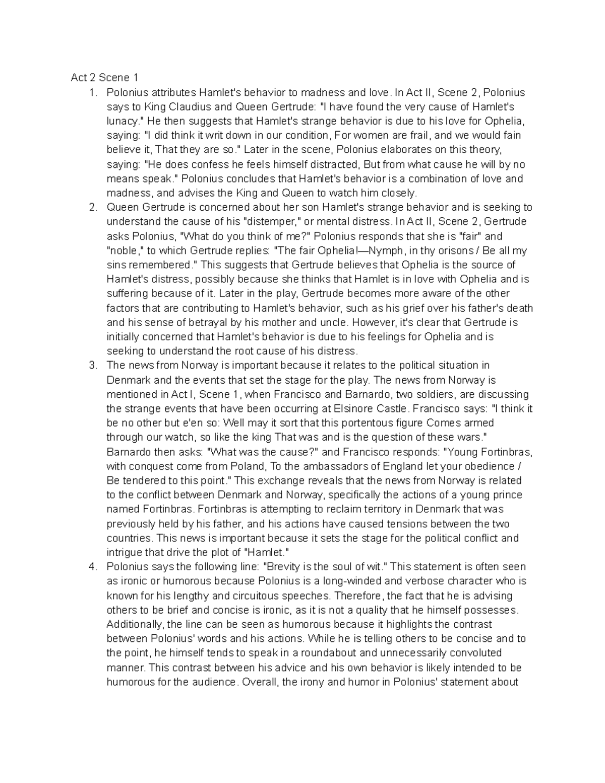 Act 2, sc. 1-2 (partially) - Act 2 Scene 1 1. Polonius attributes ...