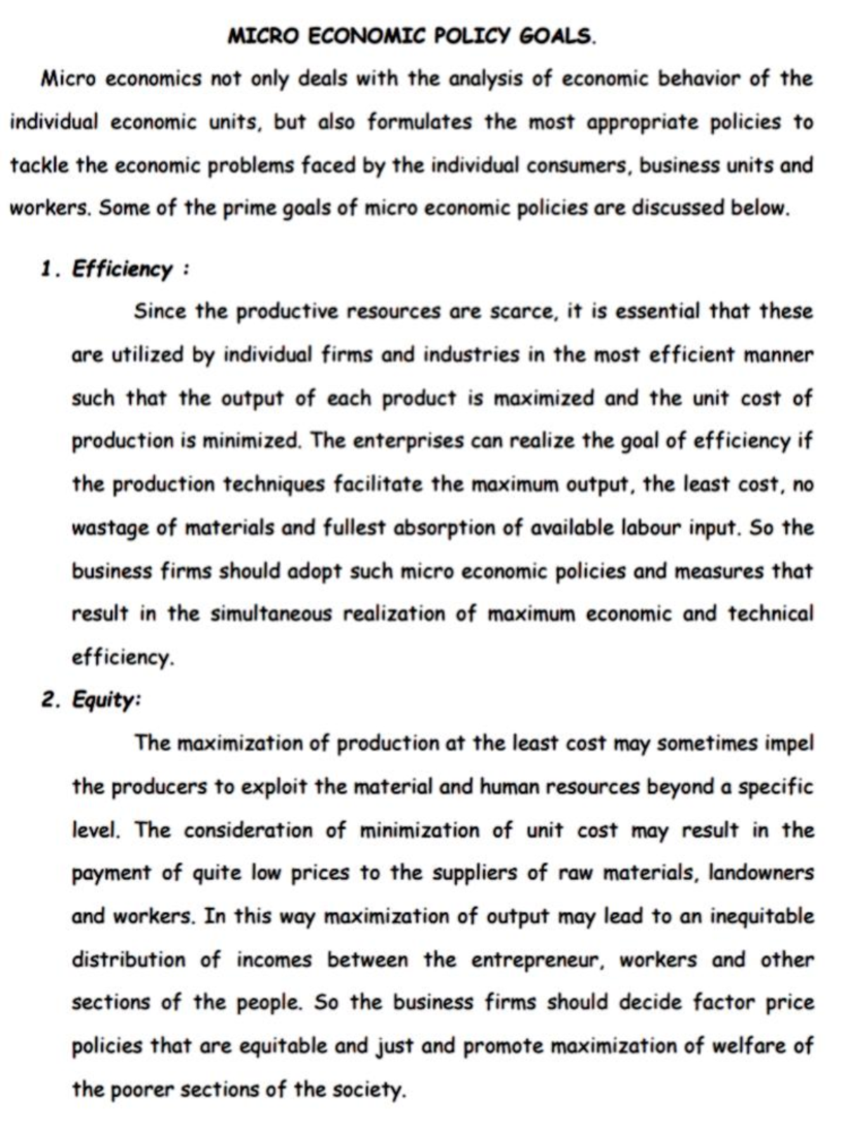 Micro economic policy goal - Micro Economics Analysis - Studocu