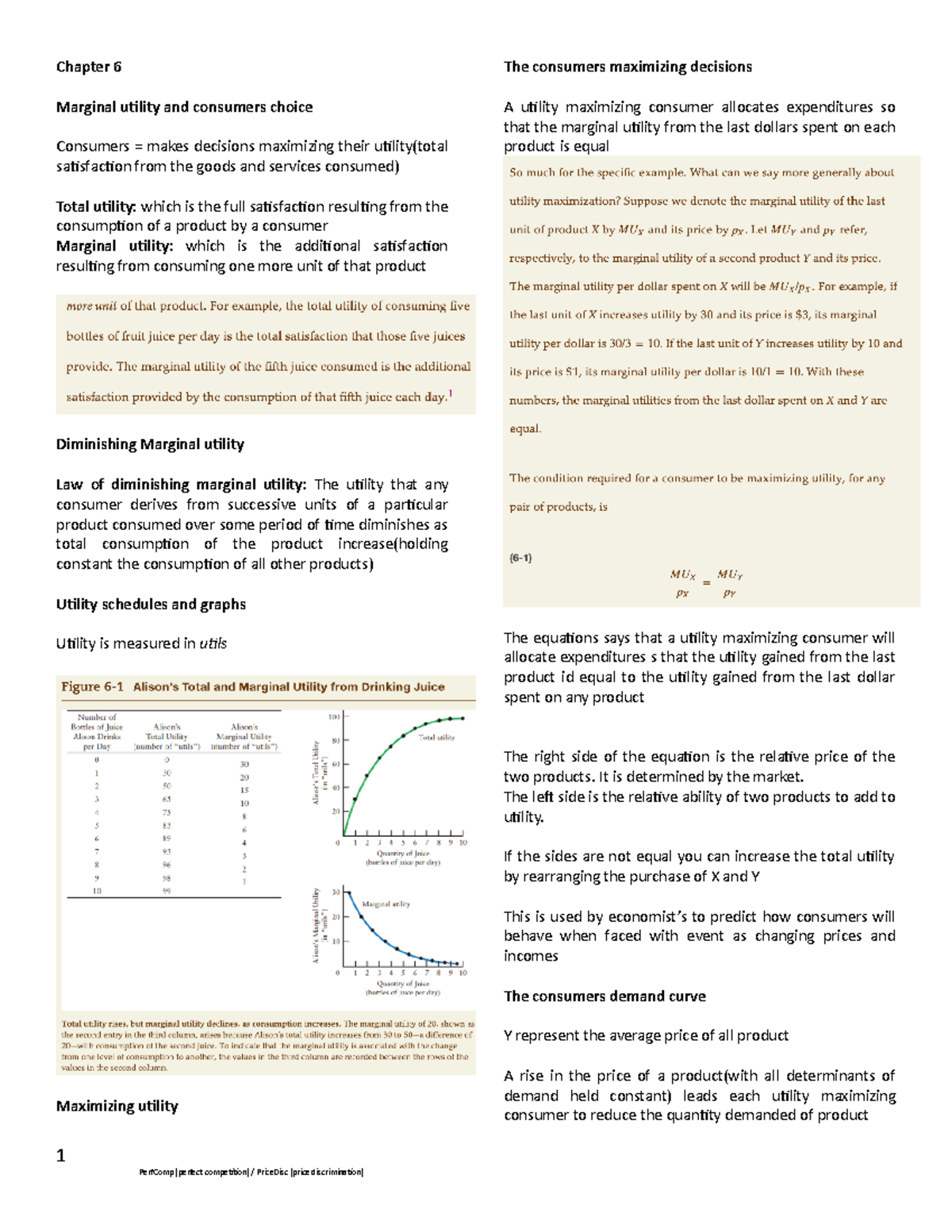 Notes econ 201 chapter 6-10 ragan microeconomics - Chapter 6 Marginal ...