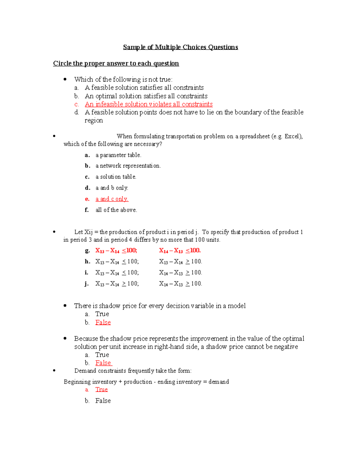 2. Sample Multiple Choices - Sample of Multiple Choices Questions ...