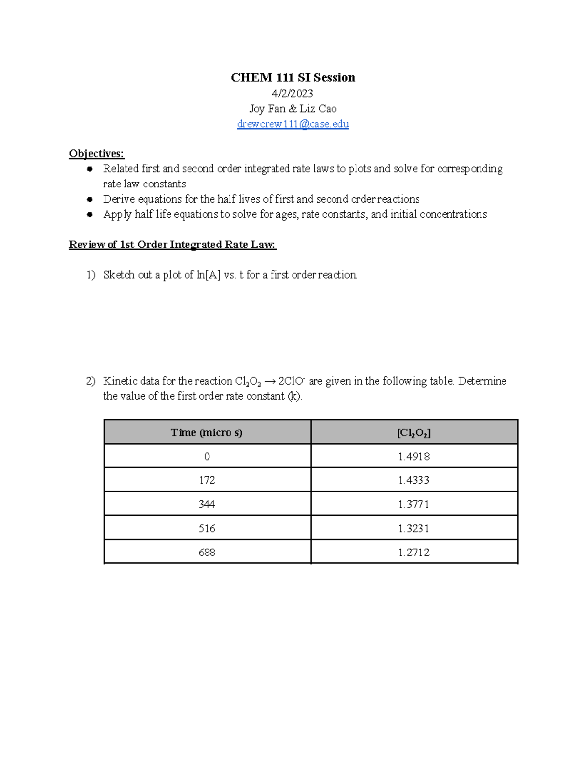 4 2 SI Sheet - CHEM111 ASSIGNMENT. - CHEM 111 SI Session 4/2/ Joy Fan ...