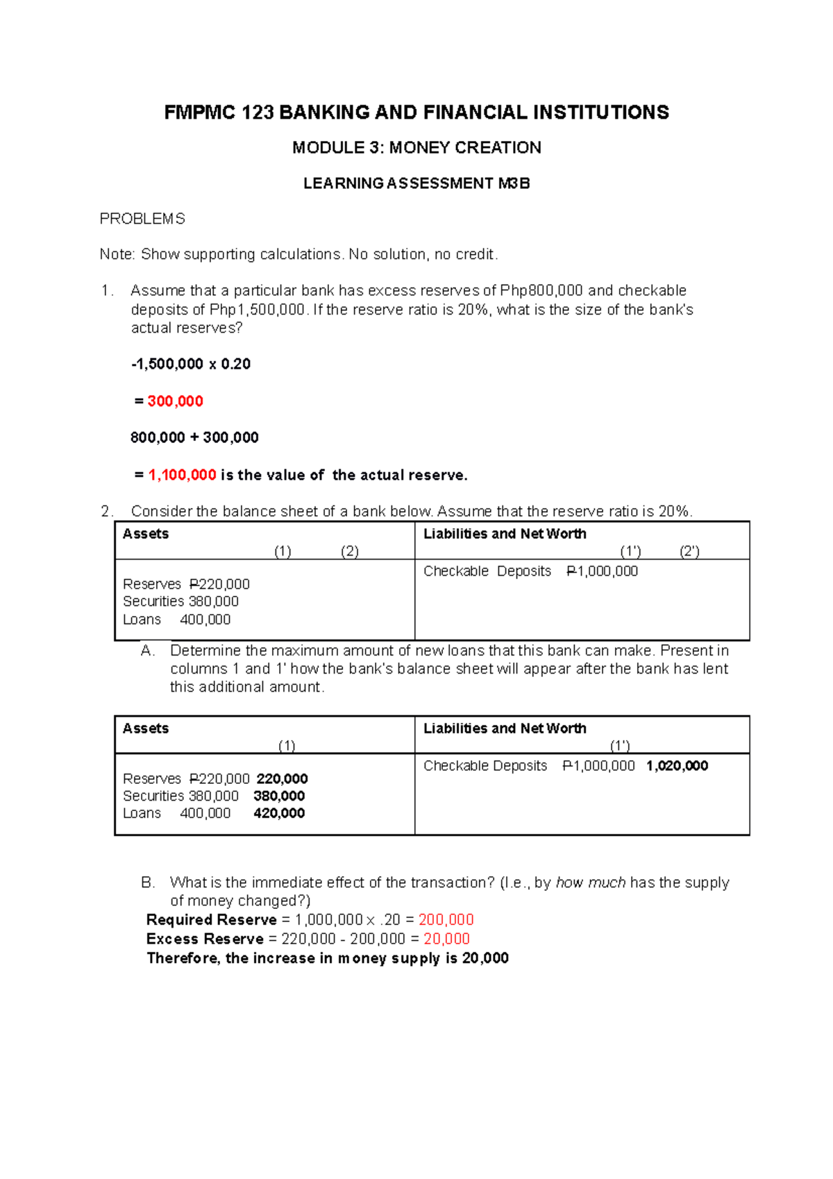 Learning-Assessment - FMPMC 123 BANKING AND FINANCIAL INSTITUTIONS ...