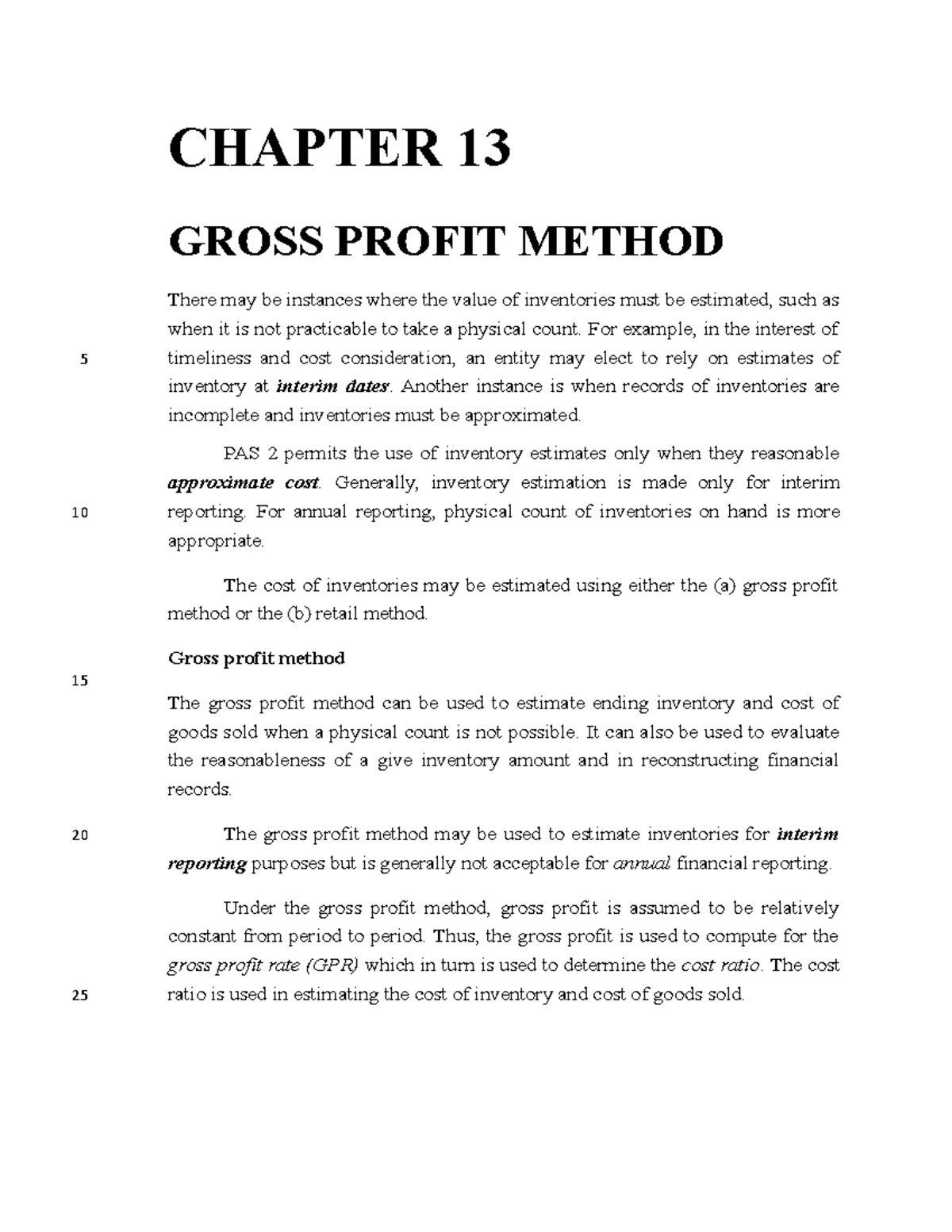 Chapter 13-Gross Profit Method - CHAPTER 13 GROSS PROFIT METHOD There ...