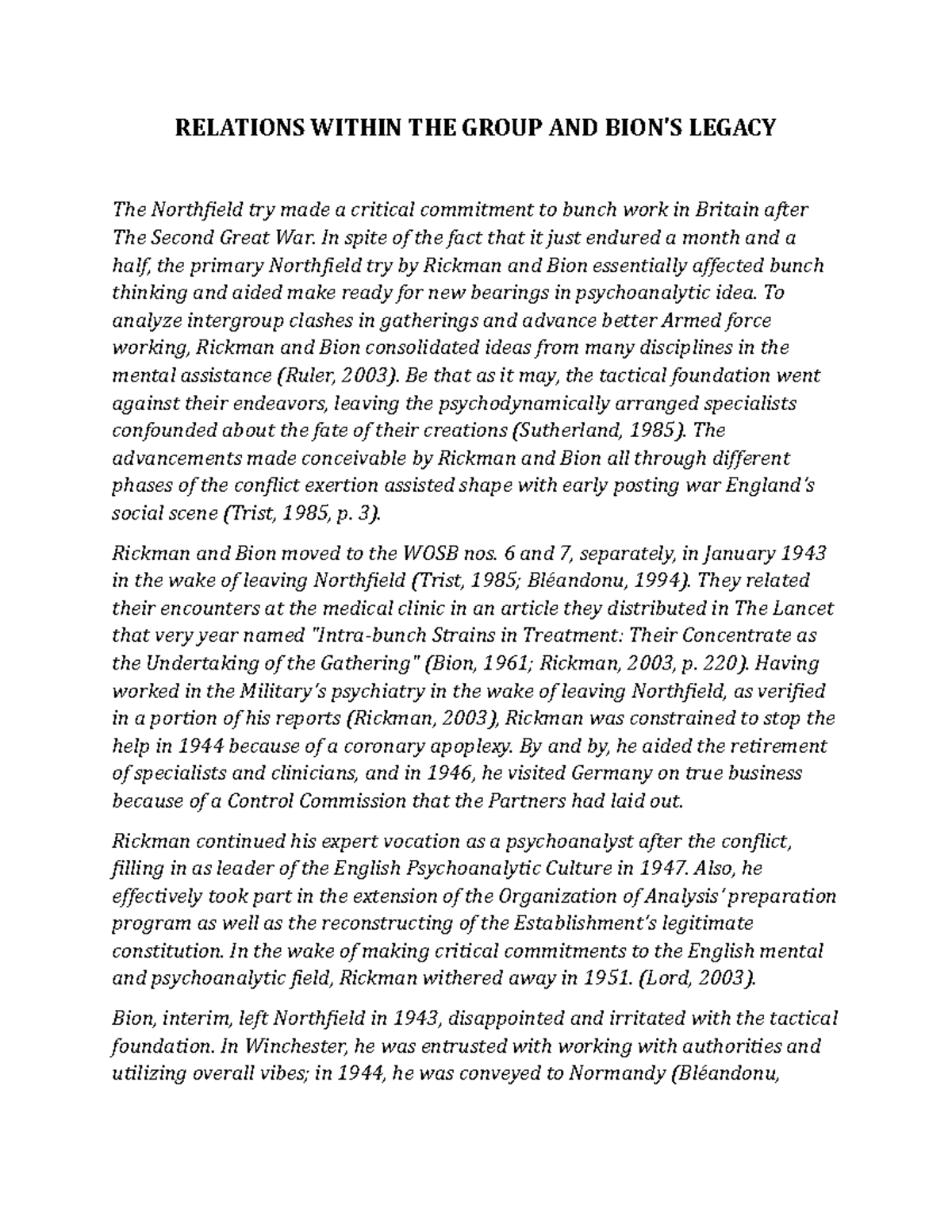 Relations Within THE Group AND BION - RELATIONS WITHIN THE GROUP AND ...