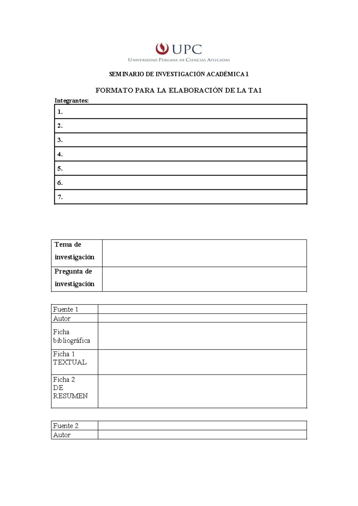 Formato para la TA1 - SEMINARIO DE INVESTIGACIÓN ACADÉMICA 1 FORMATO ...