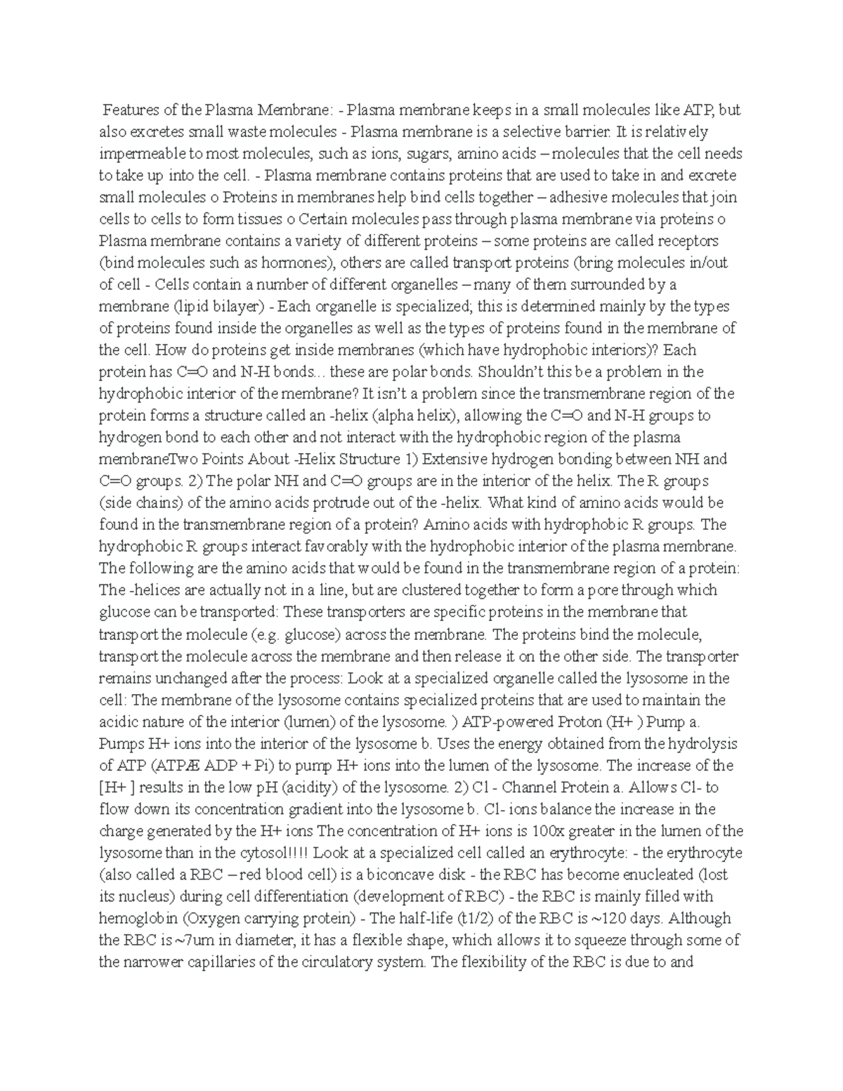 Biology notes (85) - Features of the Plasma Membrane: - Plasma membrane ...