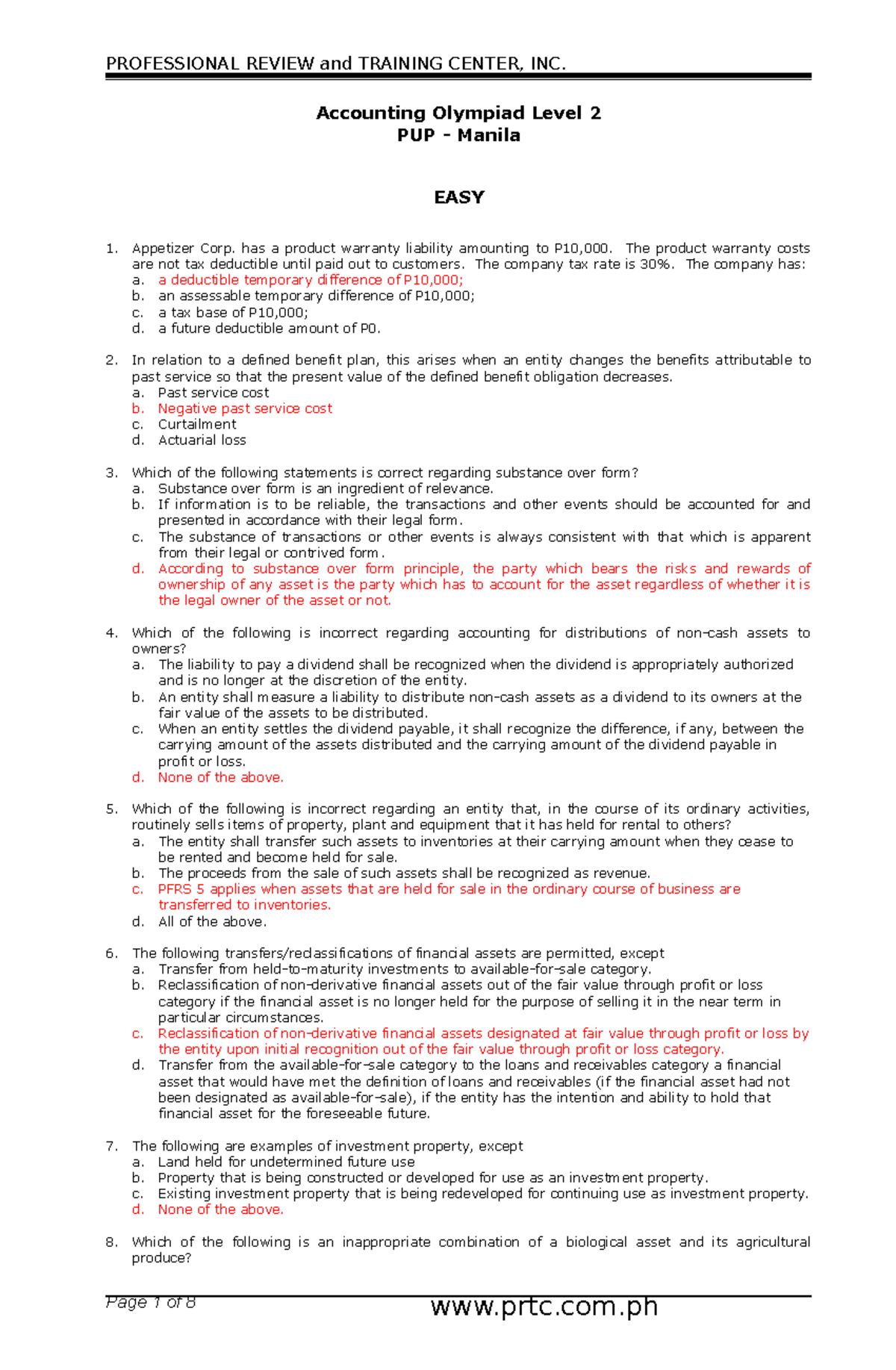 Reviewer - Quiz ACCOUNTING IS FUN - Page 1 of 8 Accounting Olympiad ...