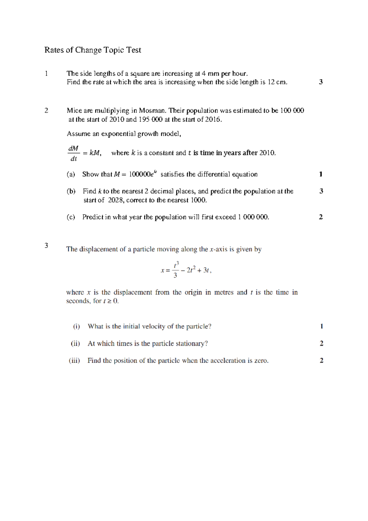 Rates of Change Topic Test - Find the rate at which the area is ...