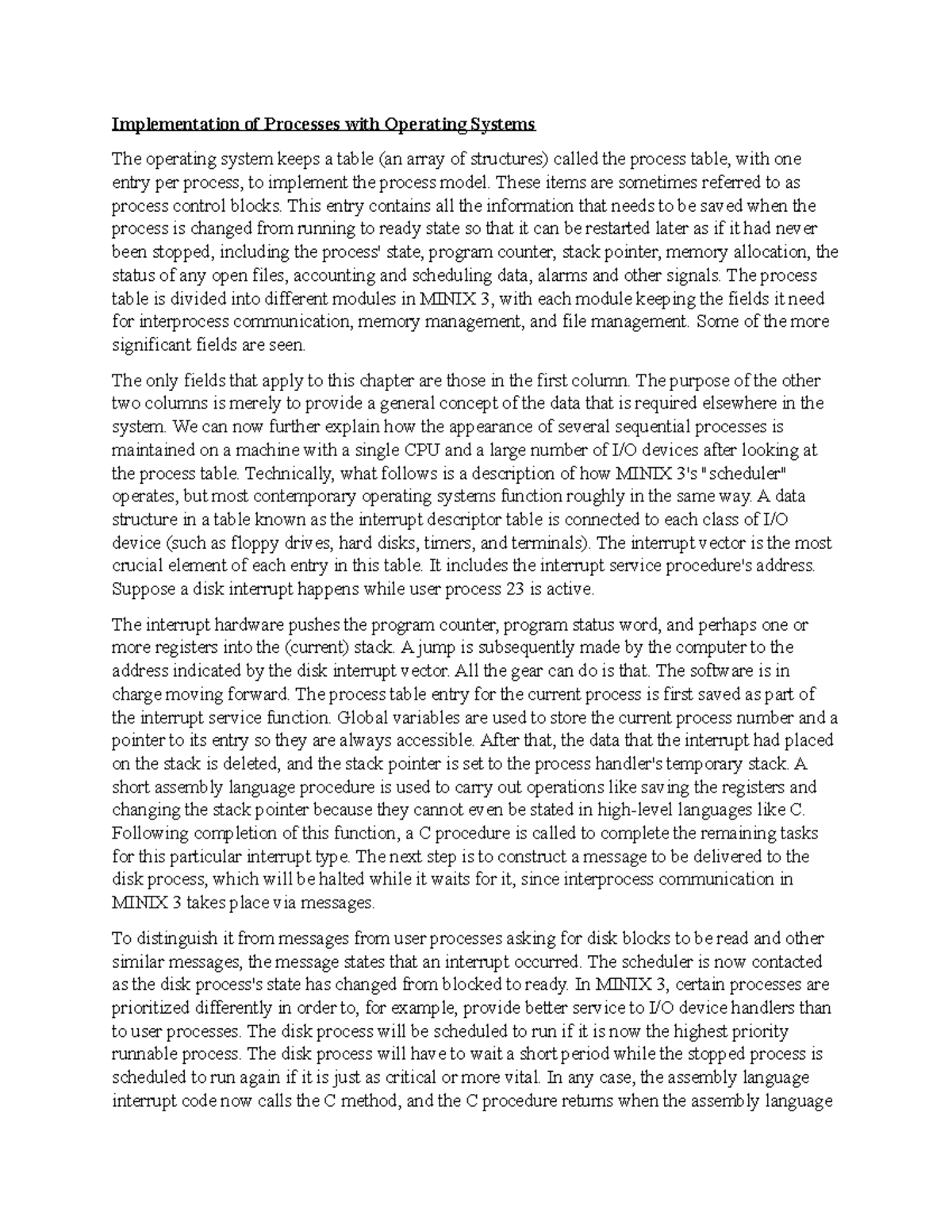 Implementation of Processes with Operating Systems - These items are ...