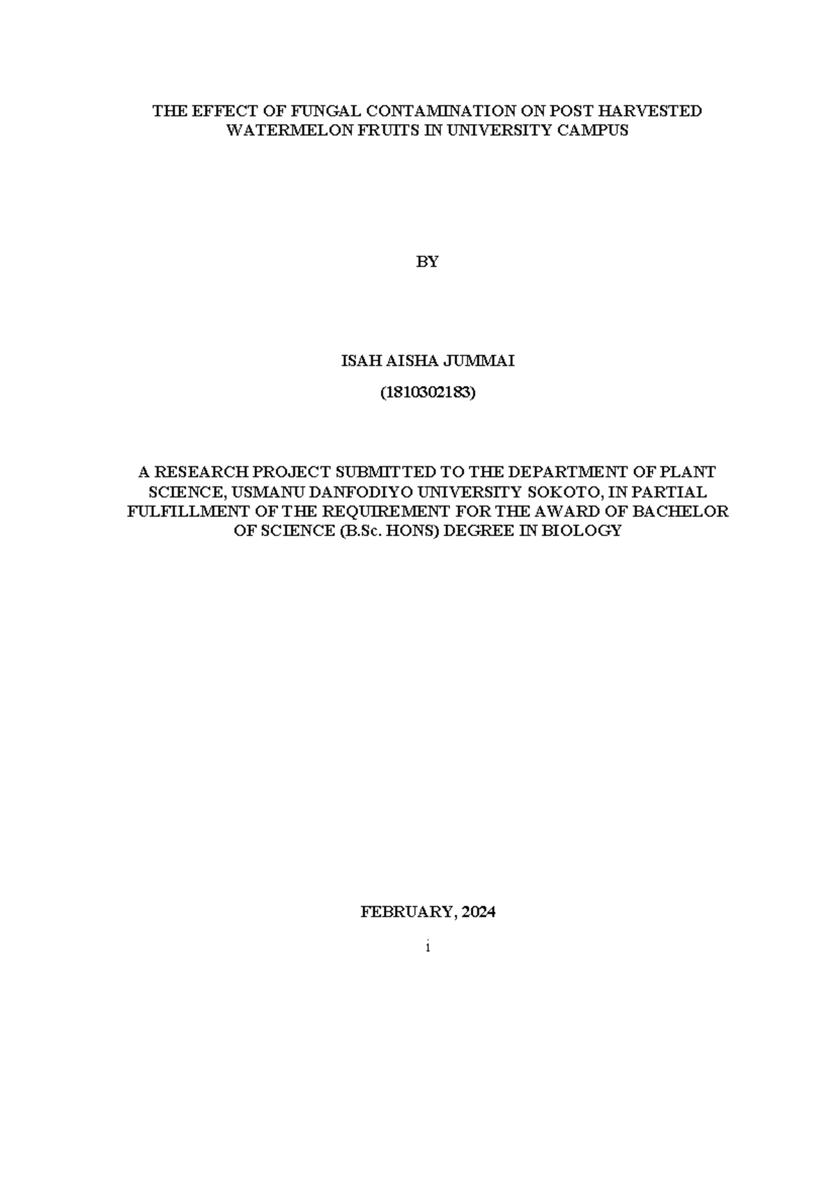 Aisha Isah Projectg 025640 - THE EFFECT OF FUNGAL CONTAMINATION ON POST ...