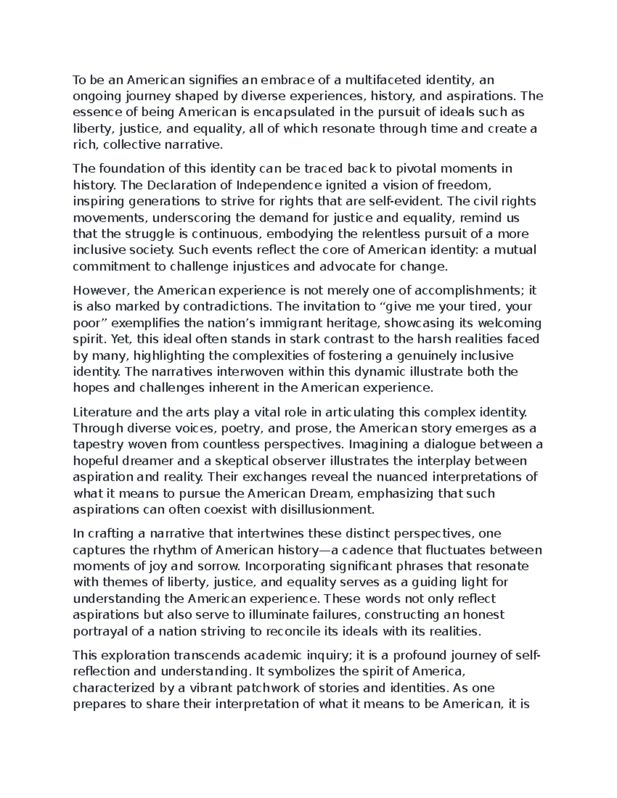 American identity project - To be an American signifies an embrace of a ...